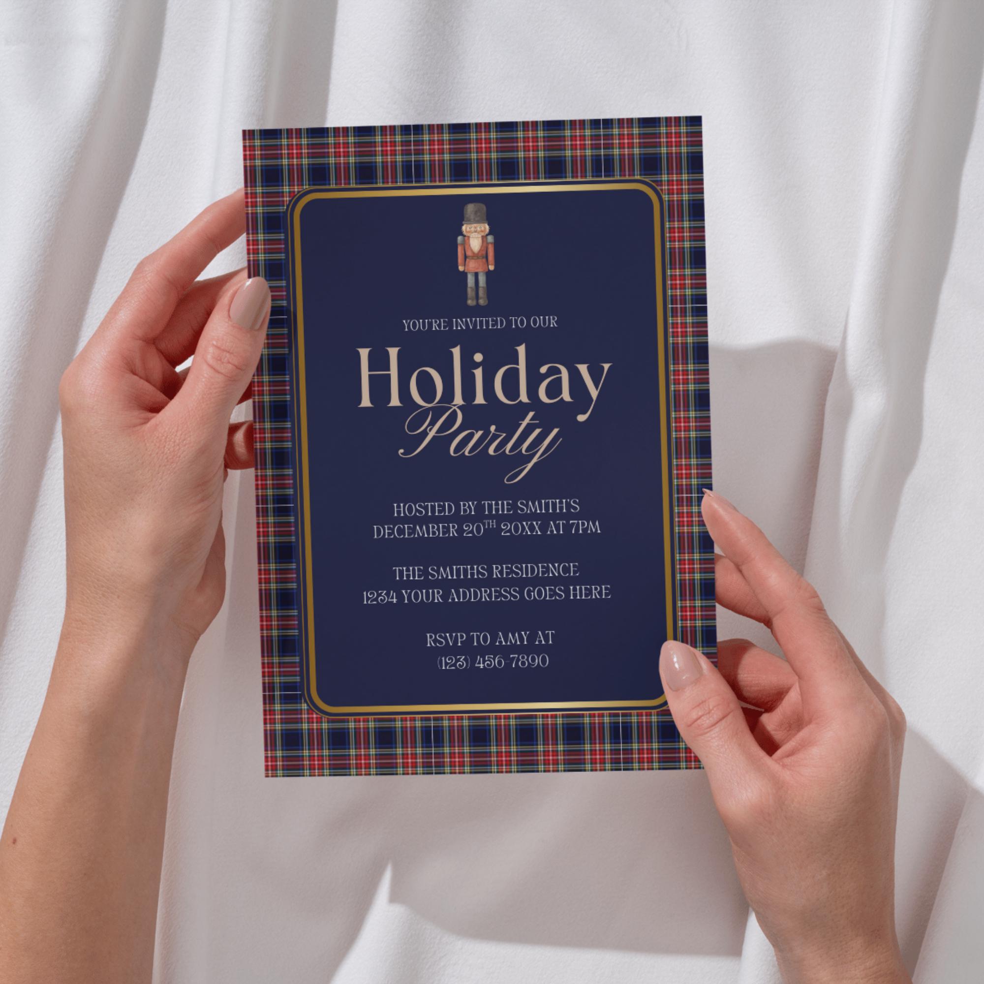 Designer Plaid Christmas Invitation Template | Editable Holiday ...