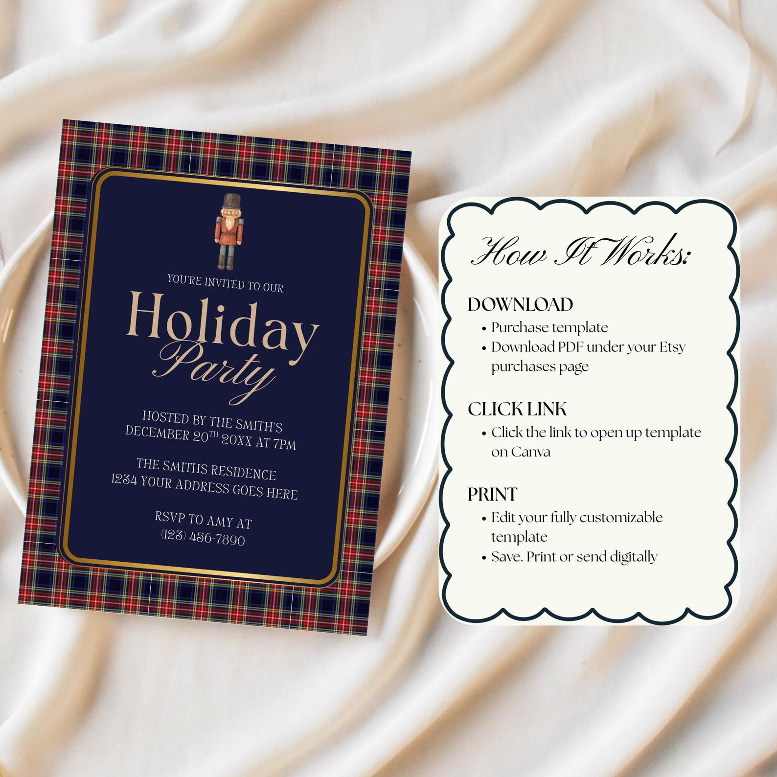 Designer Plaid Christmas Invitation Template | Editable Holiday ...