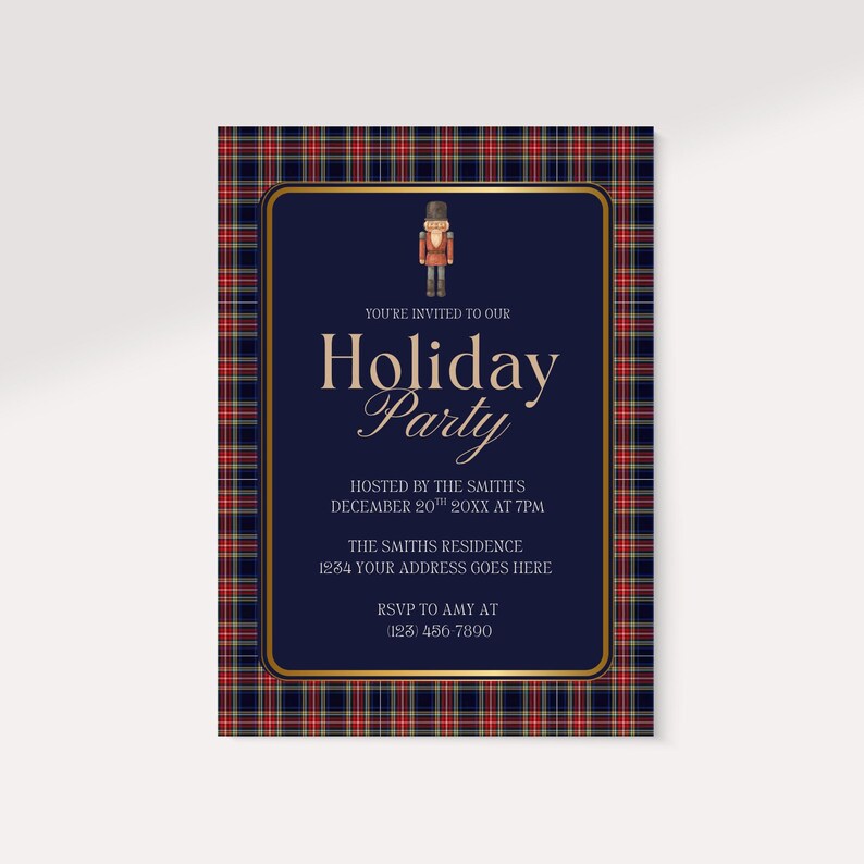 Designer Plaid Christmas Invitation Template | Editable Holiday ...
