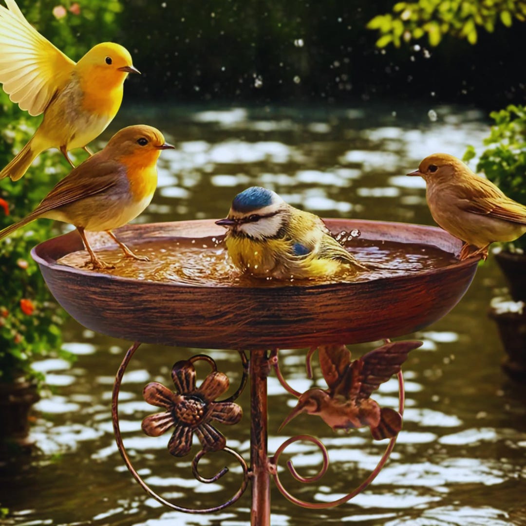 Vintage Metal Bird Bath · Rustic Garden Water Bowl · Outdoor Decor for ...