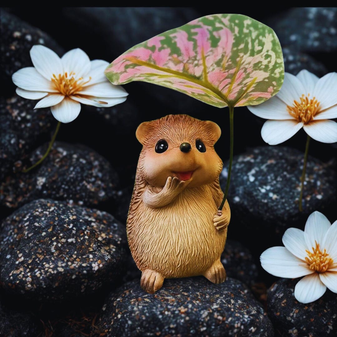 Hedgehog Garden Statue With Leaf, Fairy Garden Decor, Whimsical Outdoor ...
