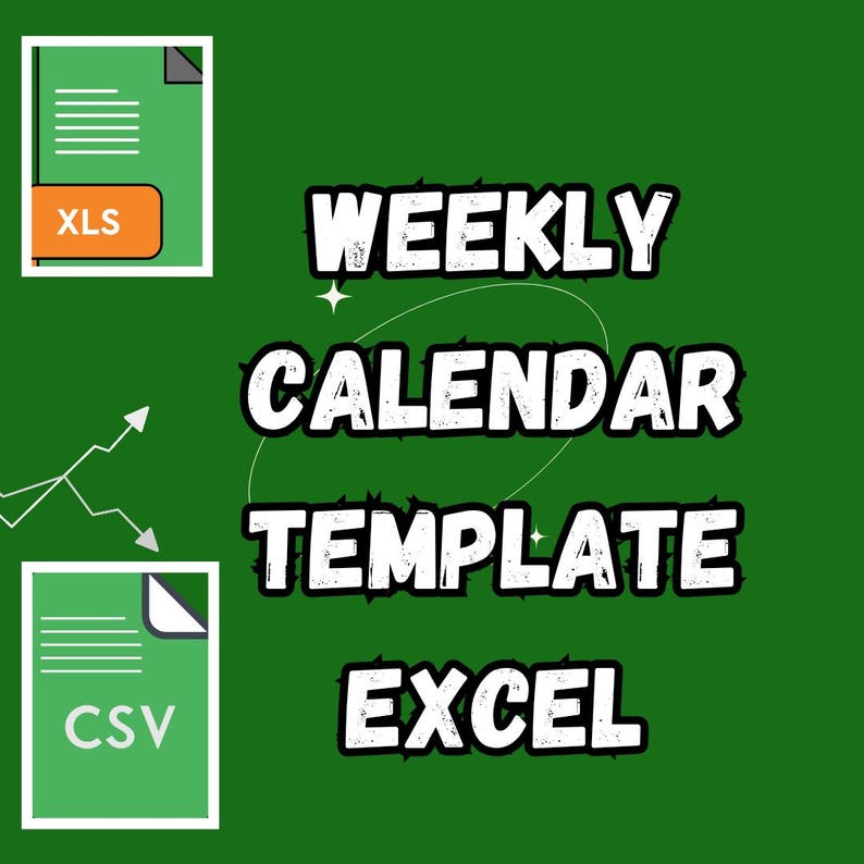 Weekly Calendar Template Excel | Printable Digital Planner (instant ...