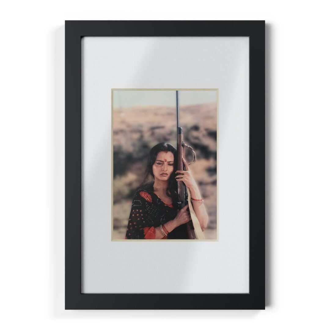 Rekha Portrait Art | Vintage Bollywood Rifle Woman Framed Poster - Etsy