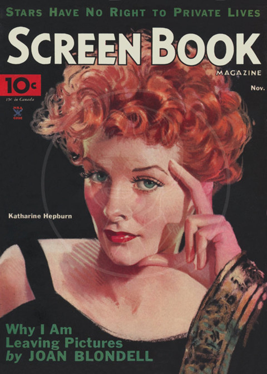 Screen Book Magazine (nov 34) - 10x14 Giclée Canvas Print of Vintage ...