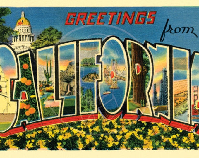 Greetings From California 10x16 Giclée Canvas Print of - Etsy
