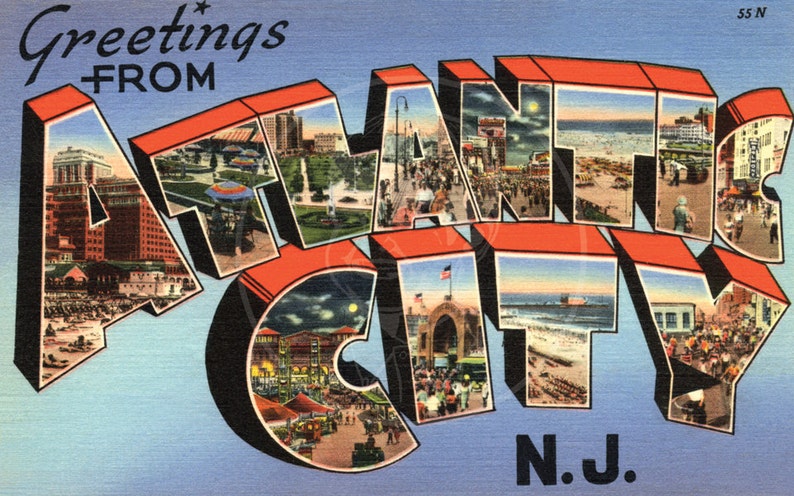 Greetings From Atlantic City (style 2) - 10x16 Giclée Canvas Print of ...