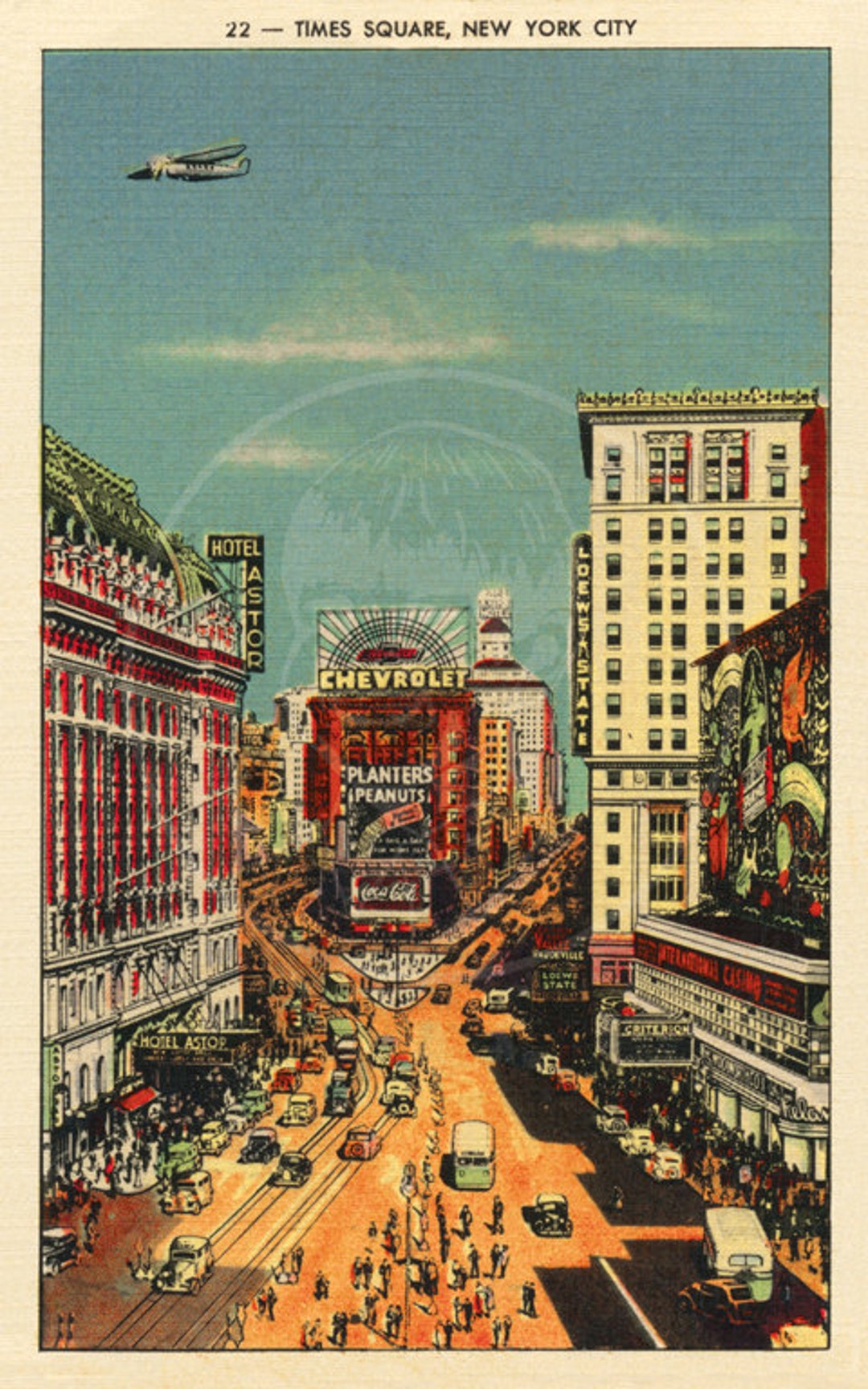 Times Square - 10x16 Giclée Canvas Print of a Vintage Postcard - Etsy
