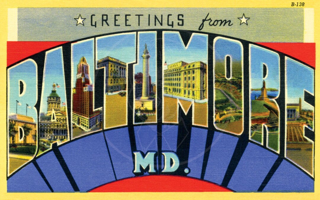 Greetings From Baltimore 10x16 Giclée Canvas Print of Vintage Postcard ...