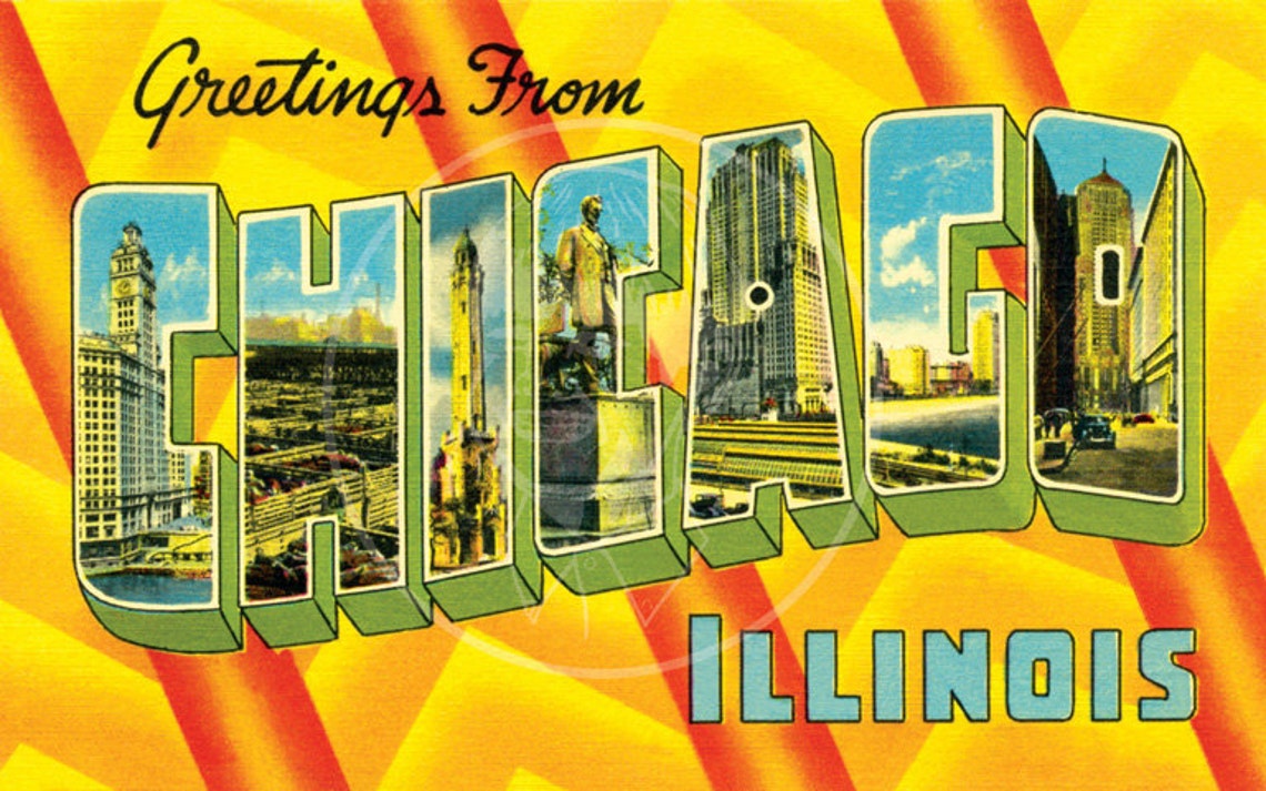 Greetings from Chicago 10x16 Giclée Canvas Print a of | Etsy