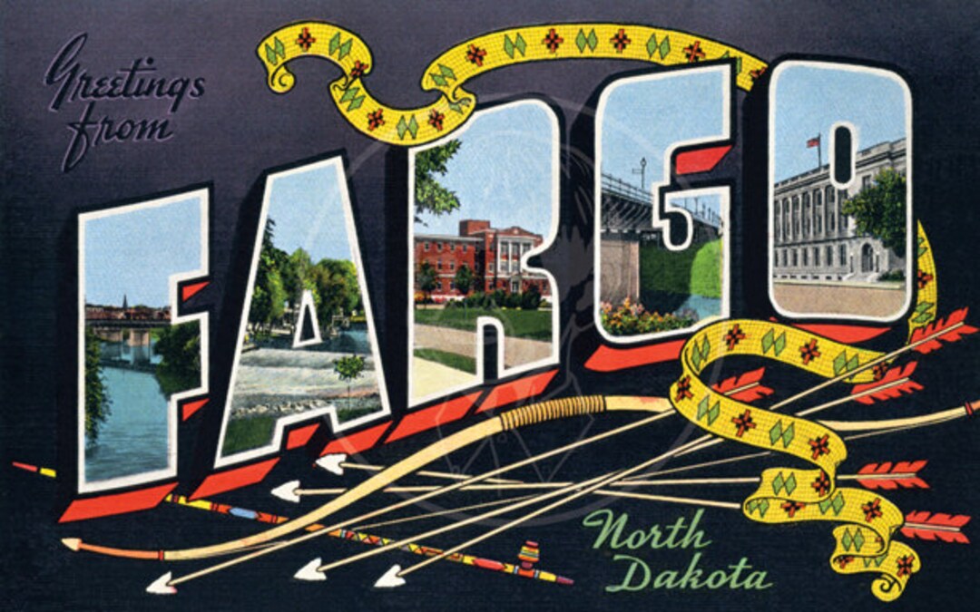 Greetings From Fargo (style 1) - 10x16 Giclée Canvas Print of a Vintage ...