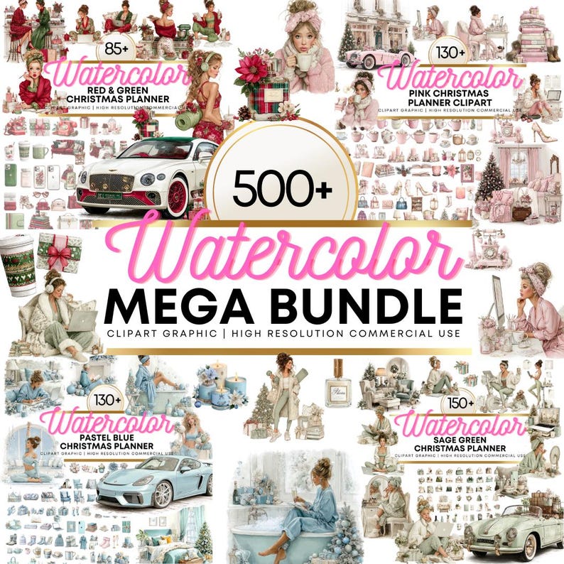 Christmas Clipart Mega Bundle | 500+ PNG Elements | Holiday Planner ...