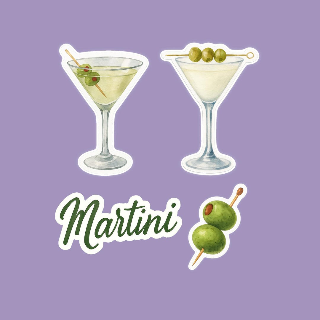 Martini Sticker Bundle | Cocktail Stickers | Olive Drink Decals ...