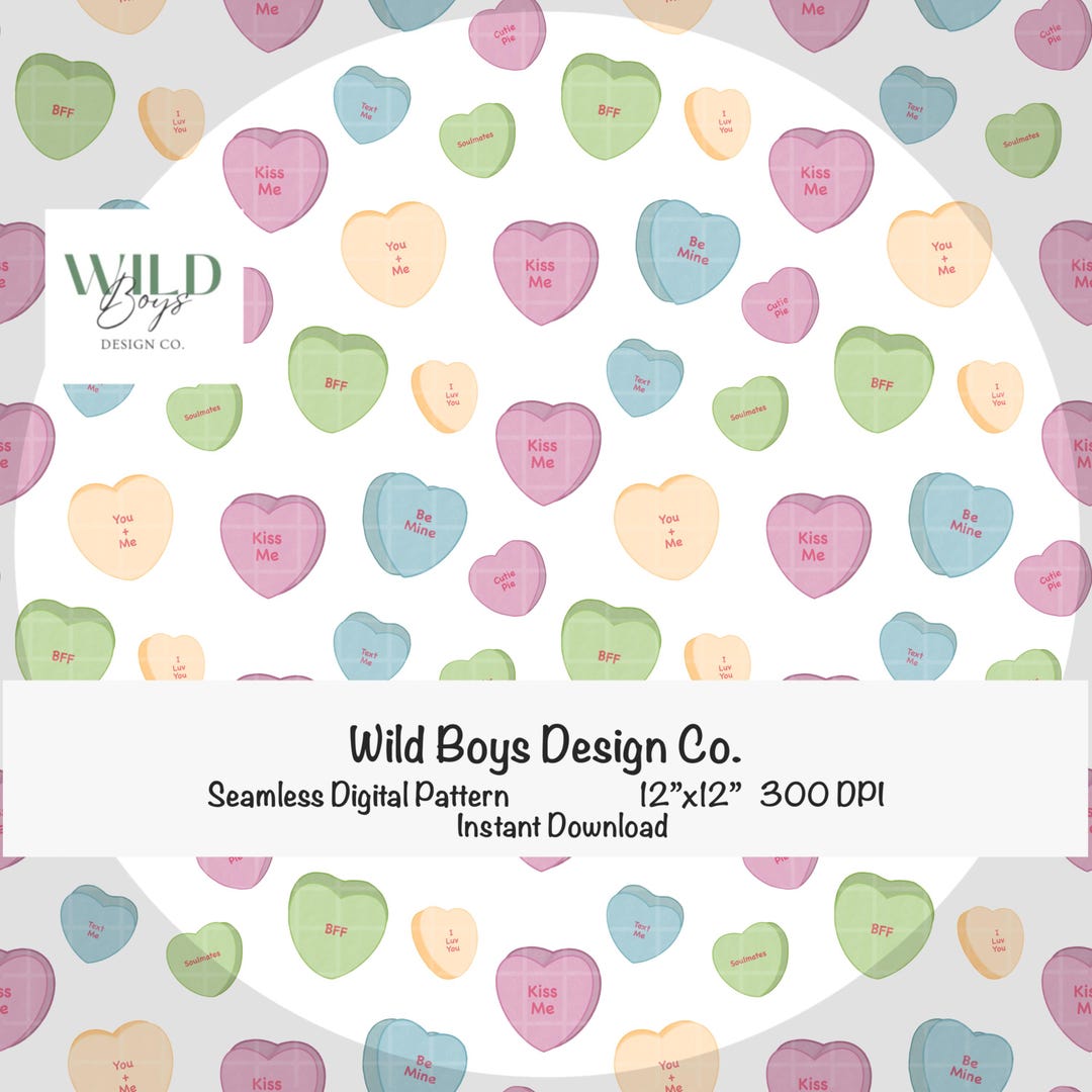 Candy Hearts Seamless Pattern PNG | Valentine Quotes Pattern | Love ...