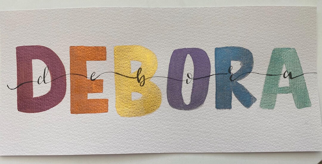 Custom Hand Lettered Name Art: Watercolor Metallic and Ink - Etsy