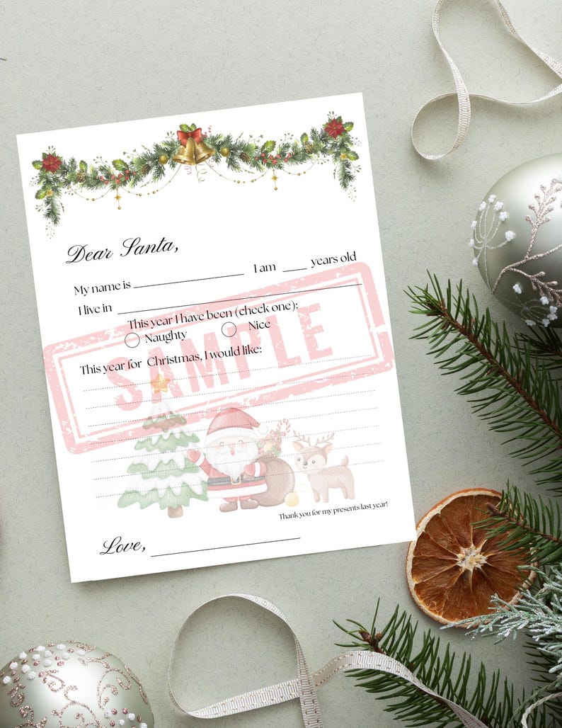 Dear Santa Letter Printable for Kids - Etsy