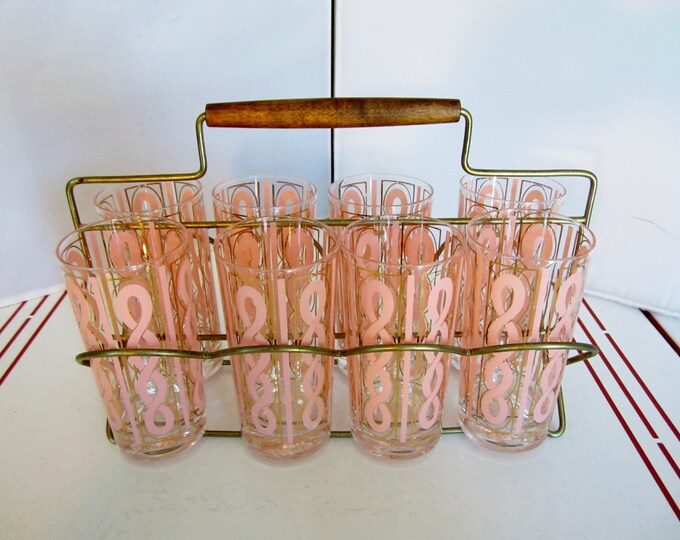 Vintage 1950s Barware Set-fred Press-pink & Gold-set of 8 With Caddy ...