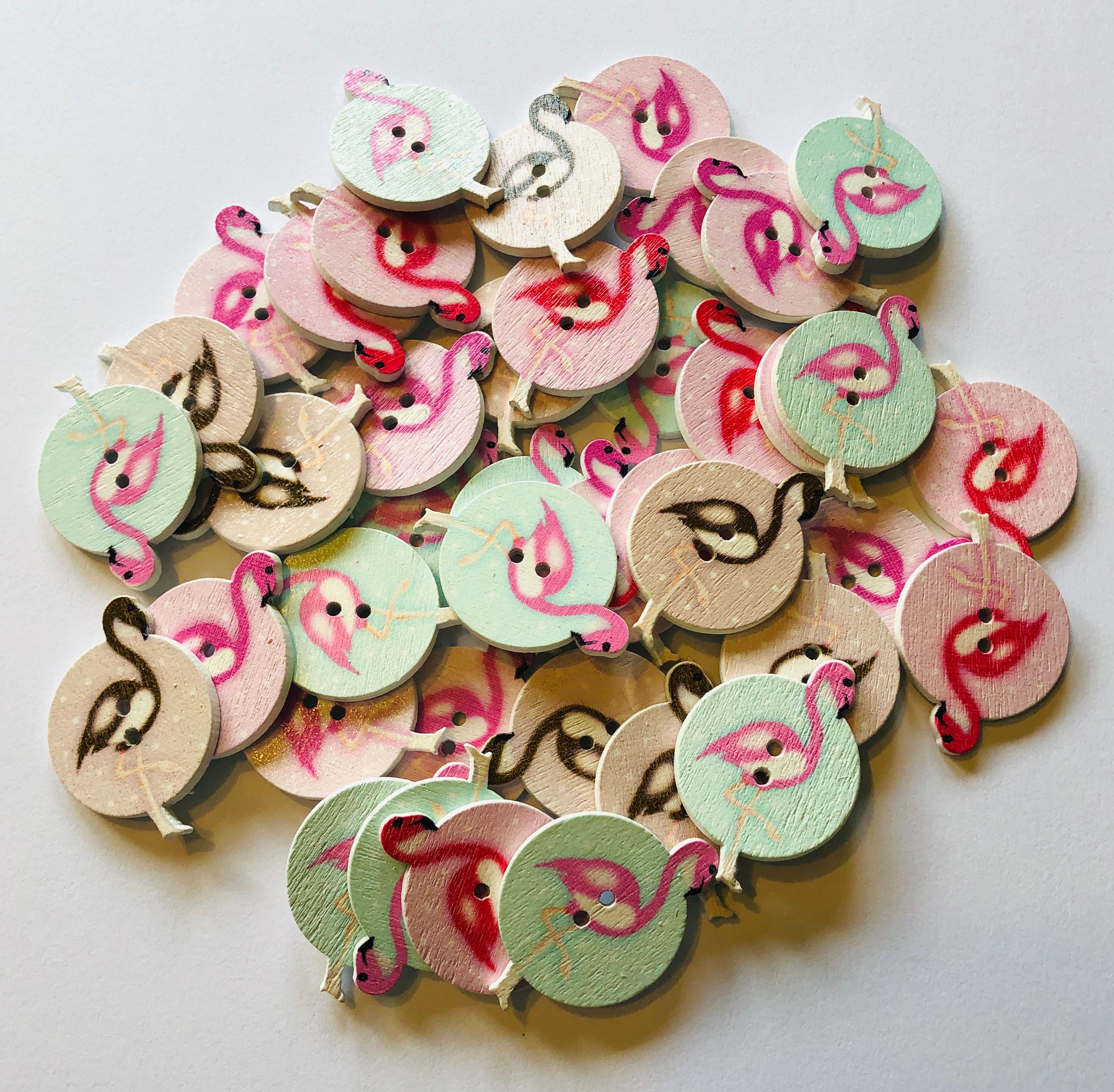 5 Wooden Flamingo Buttons New Stock | Etsy