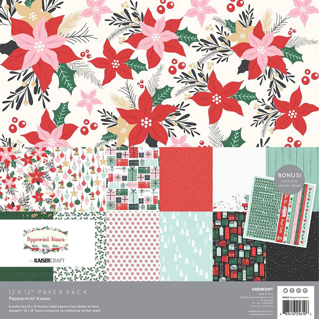 Kaisercraft Peppermint Kisses Paper Pack 12 X 12 - Premium Papers - Etsy