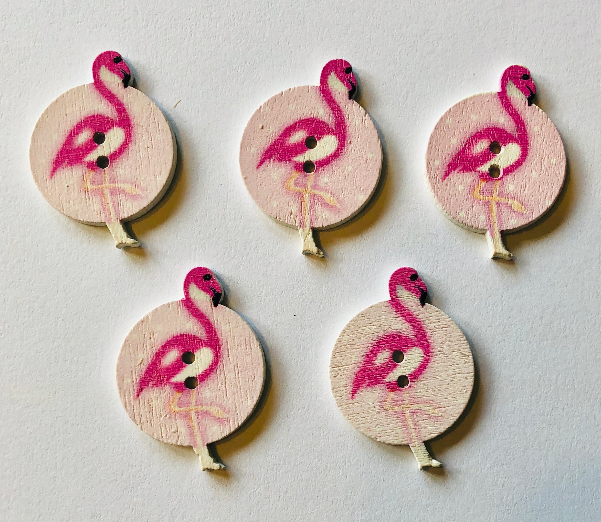 5 Wooden Flamingo Buttons New Stock | Etsy