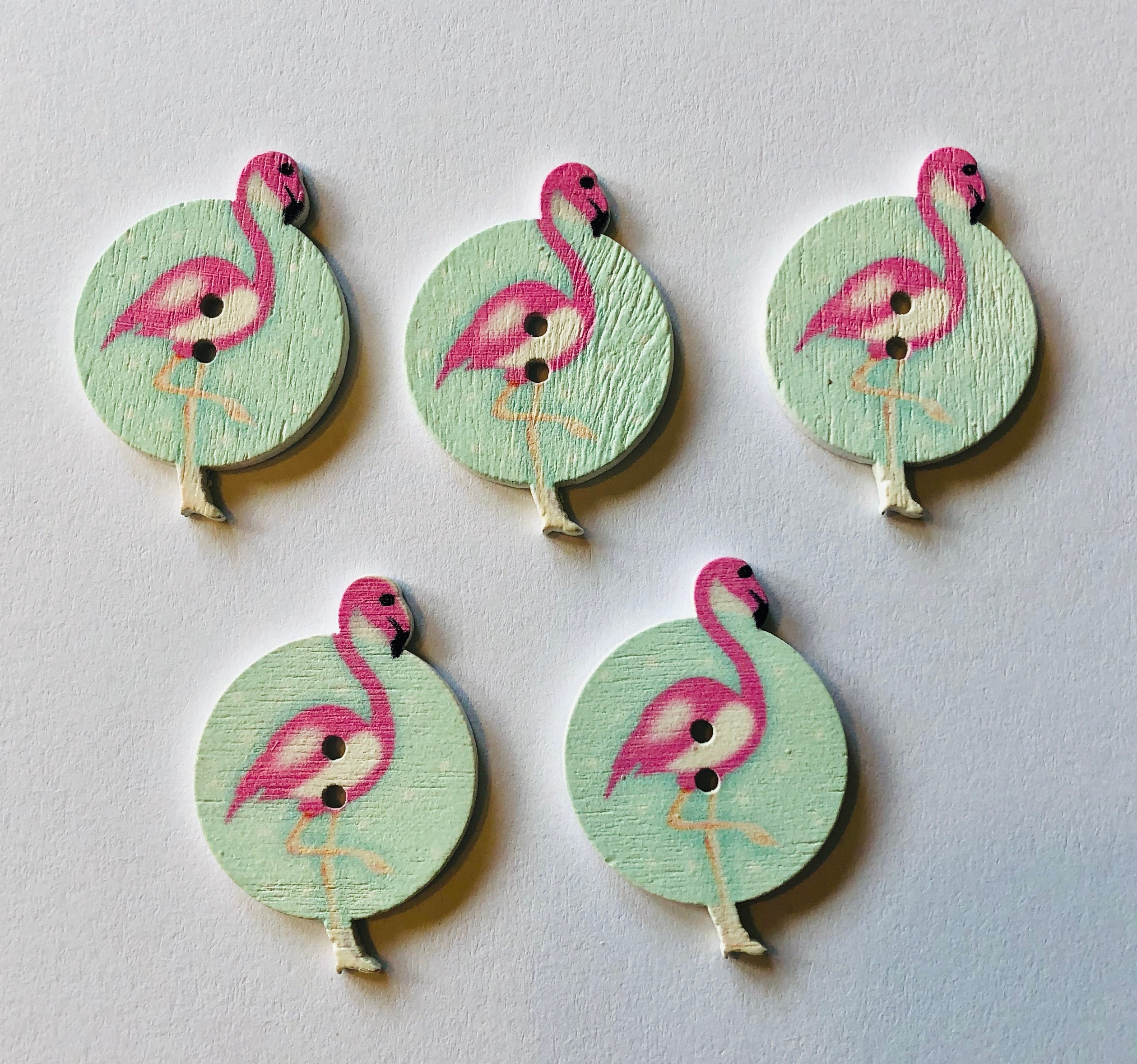 5 Wooden Flamingo Buttons New Stock | Etsy