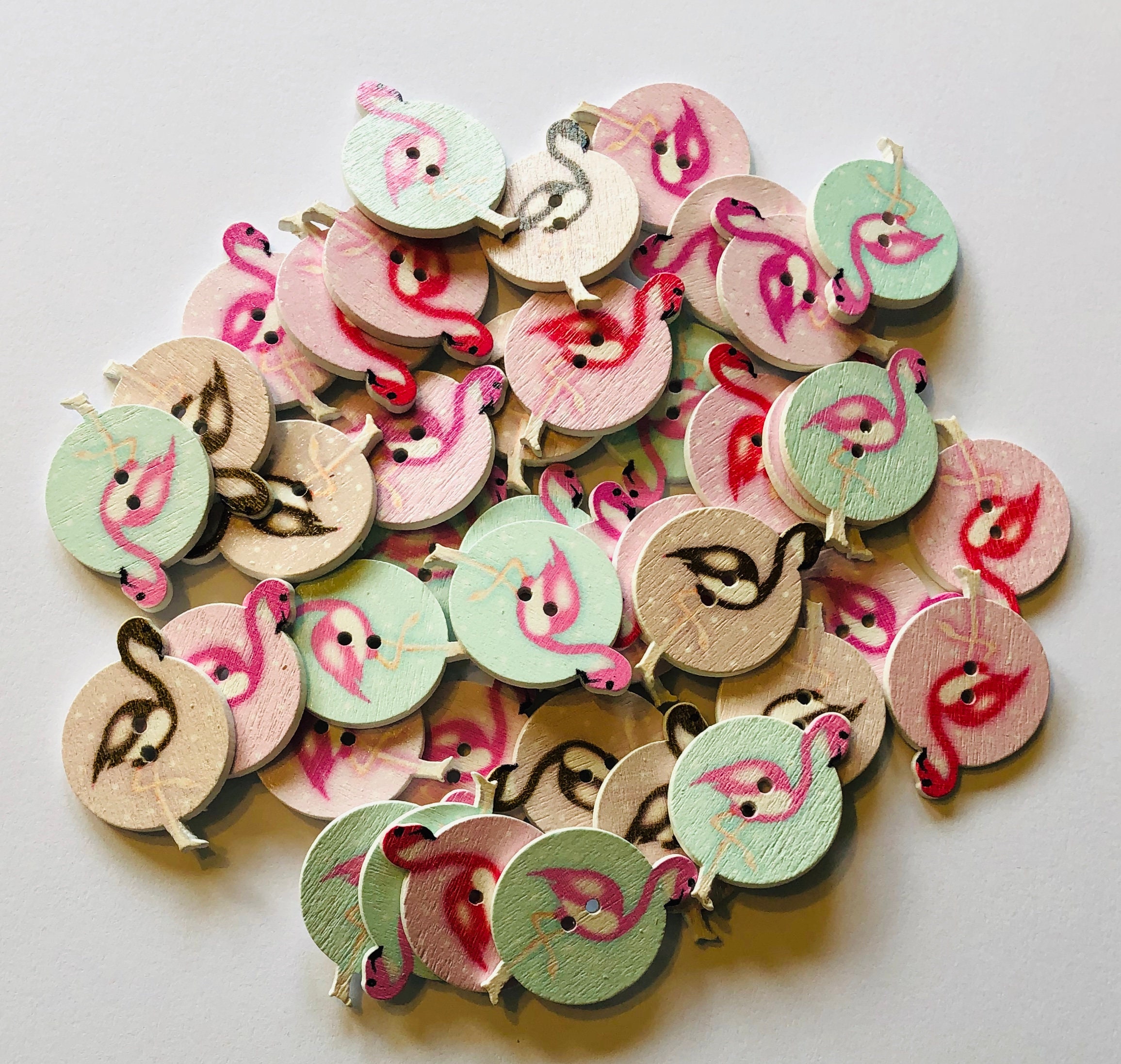 5 Wooden Flamingo Buttons New Stock - Etsy