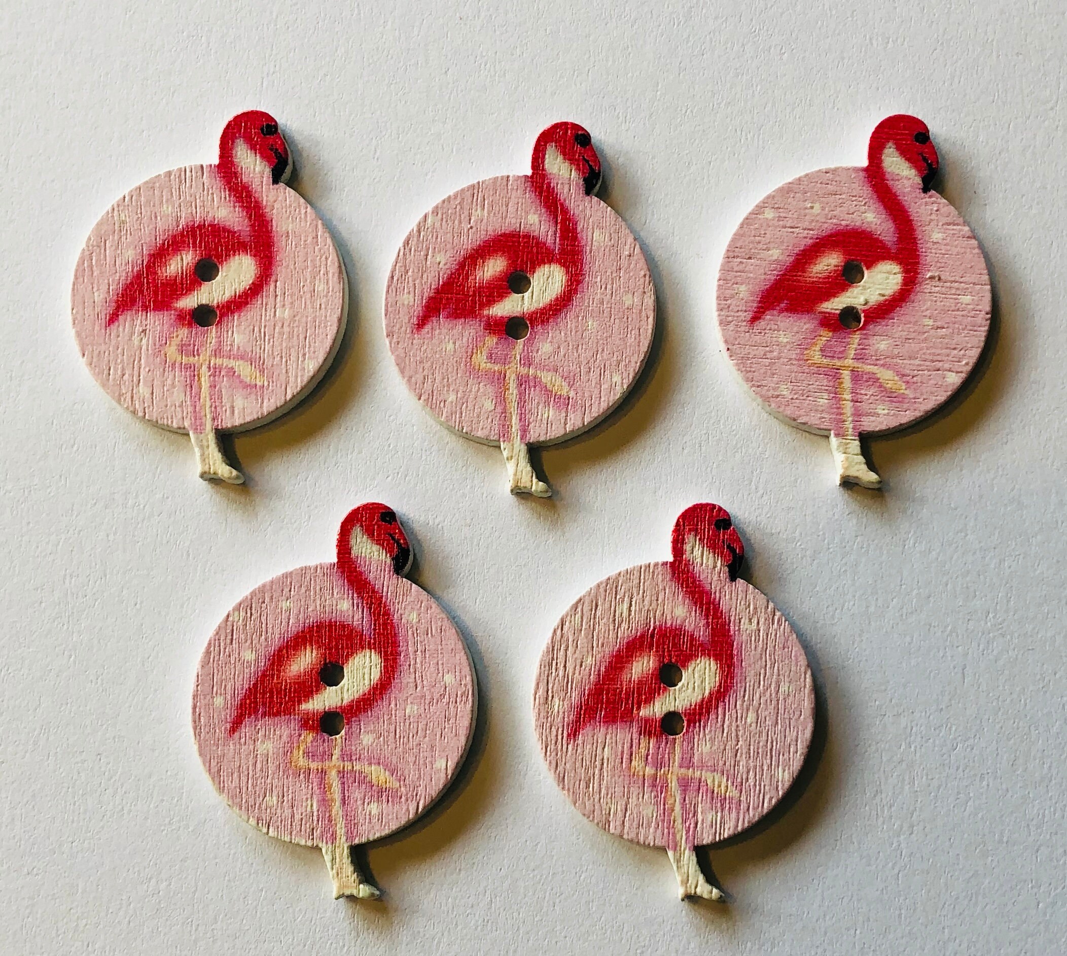 5 Wooden Flamingo Buttons New Stock | Etsy