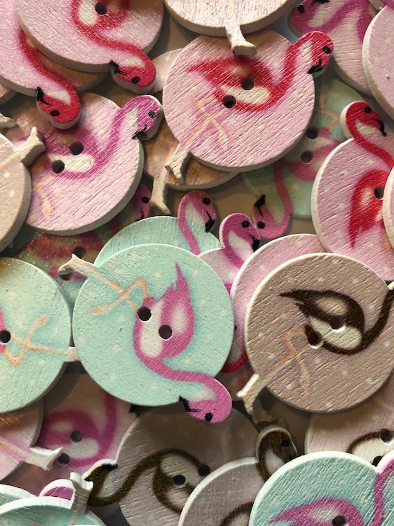 5 Wooden Flamingo Buttons New Stock | Etsy