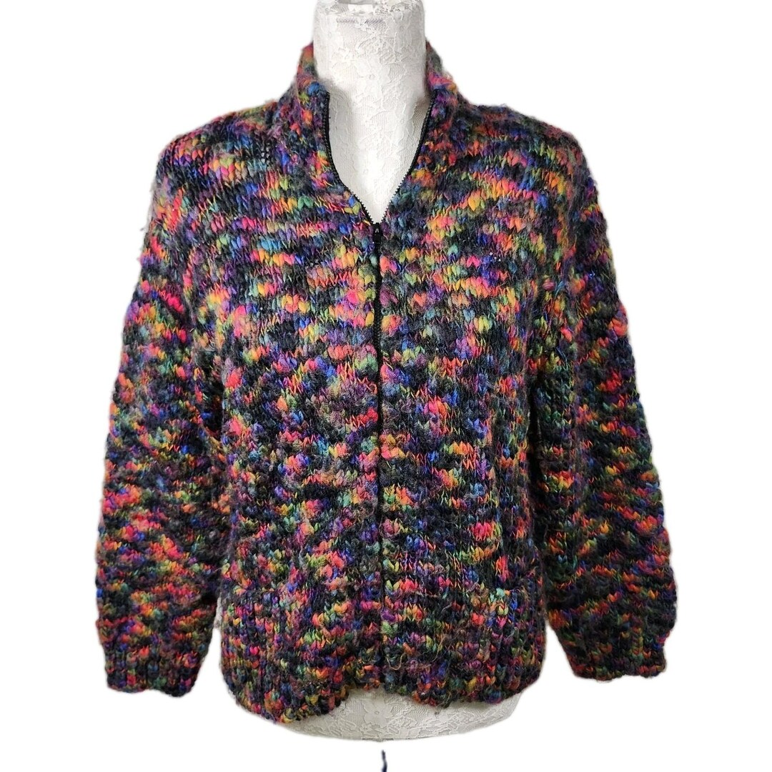 Vintage Richard Card Company 100% Wool Sweater Large Colorful Chunky ...