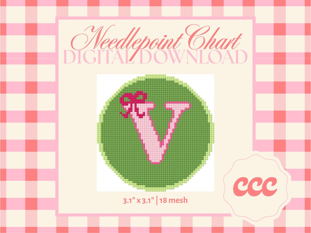 Letter V Needlepoint Pattern – Monogram Ribbon Chart (digital Download ...