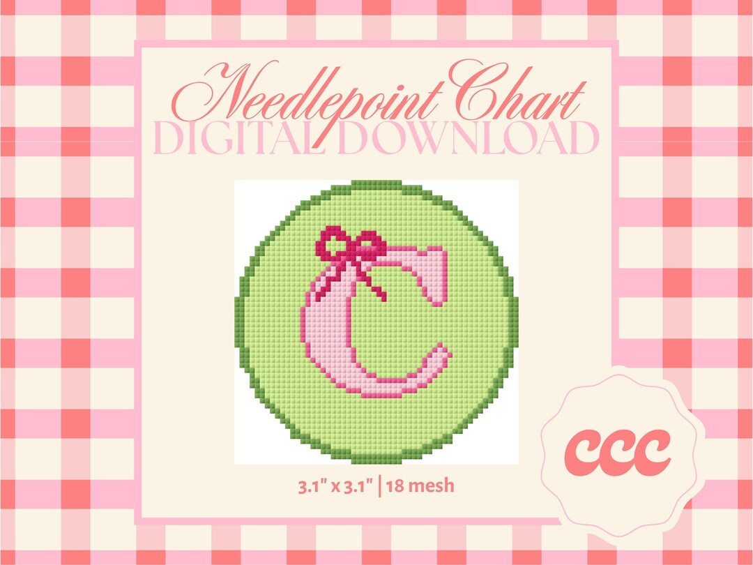 Letter C Needlepoint Pattern – Monogram Ribbon Chart (digital Download ...