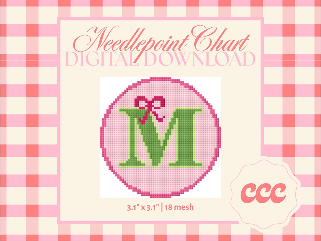 Letter M Needlepoint Pattern – Instant Digital Download Chart 18 Mesh ...