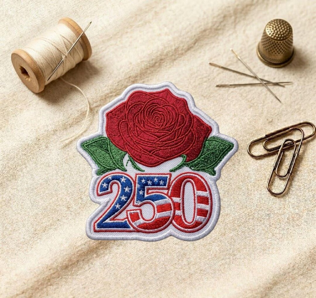 America 250 Anniversary Red Rose USA Flag Embroidered Patch, Iron On ...