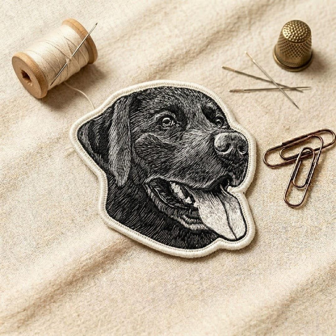 Black Labrador Dog Head Patch, Embroidered Iron-on Badge for Jacket ...