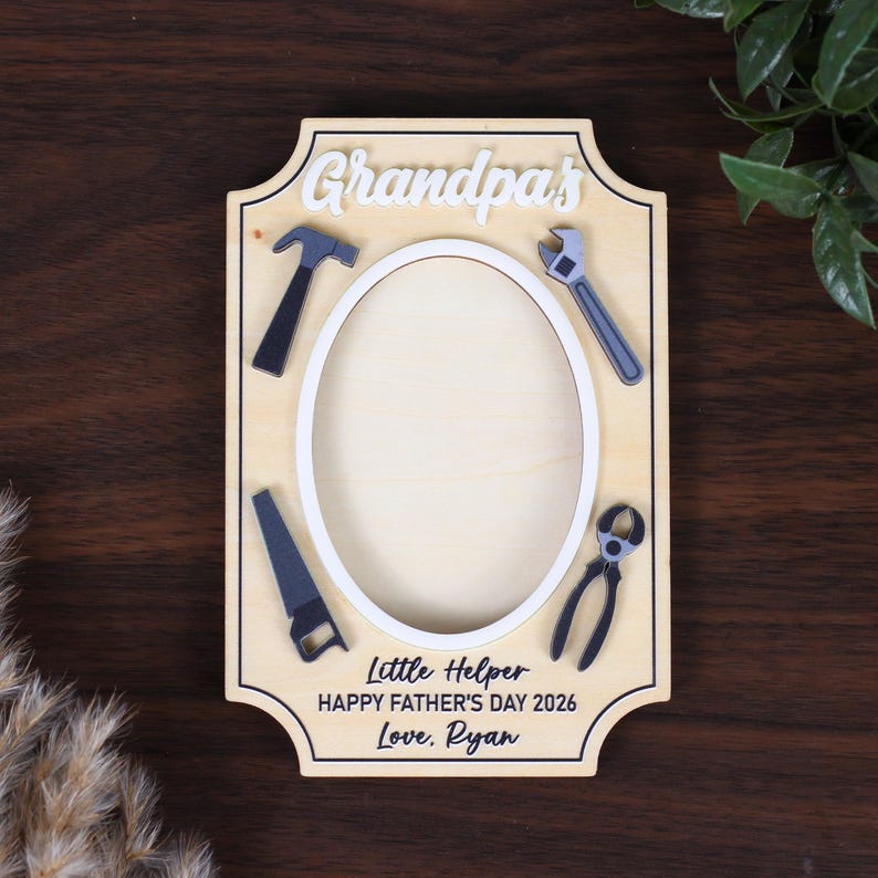 Personalized Grandpa Photo Frame, Custom Little Helper Magnetic Sign ...