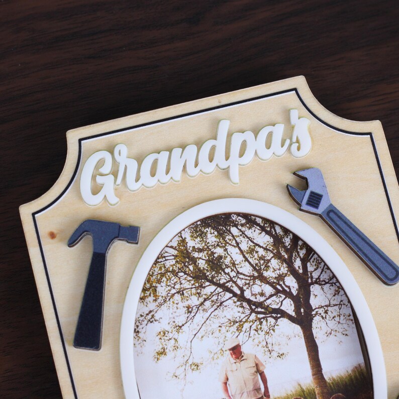 Personalized Grandpa Photo Frame, Custom Little Helper Magnetic Sign ...