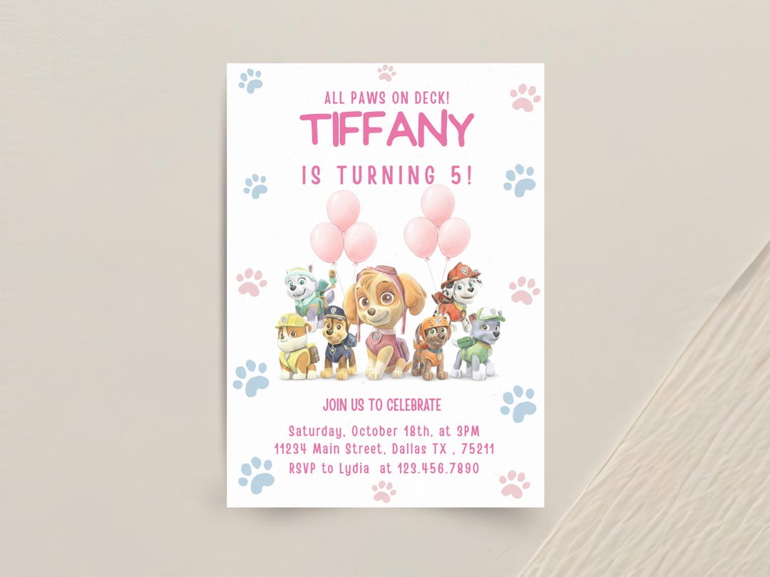 Editable Puppy Birthday Invitation for Girls, Pink Dog Theme Party ...