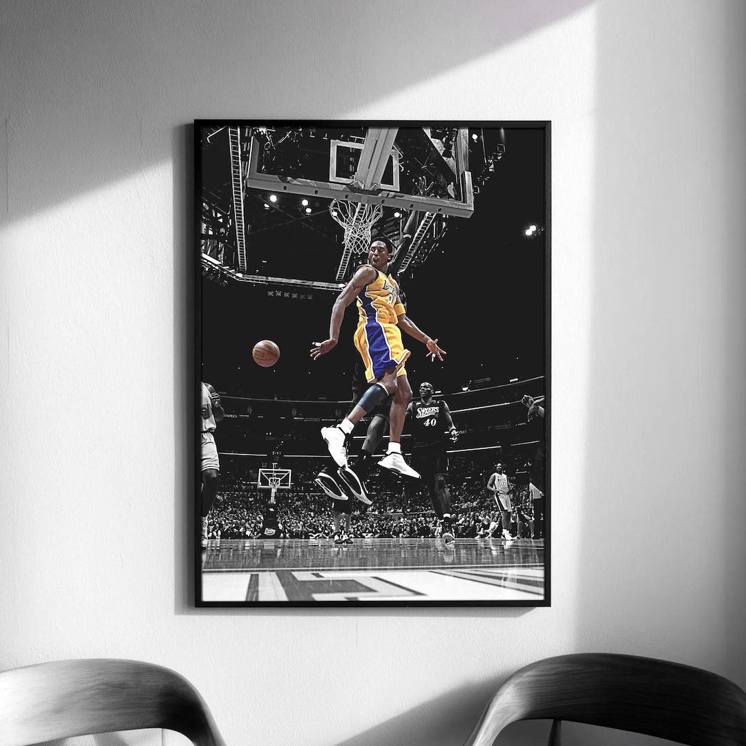 Kobe Bryant Black Mamba Flying Dunk Poster, Vintage Basketball Art ...