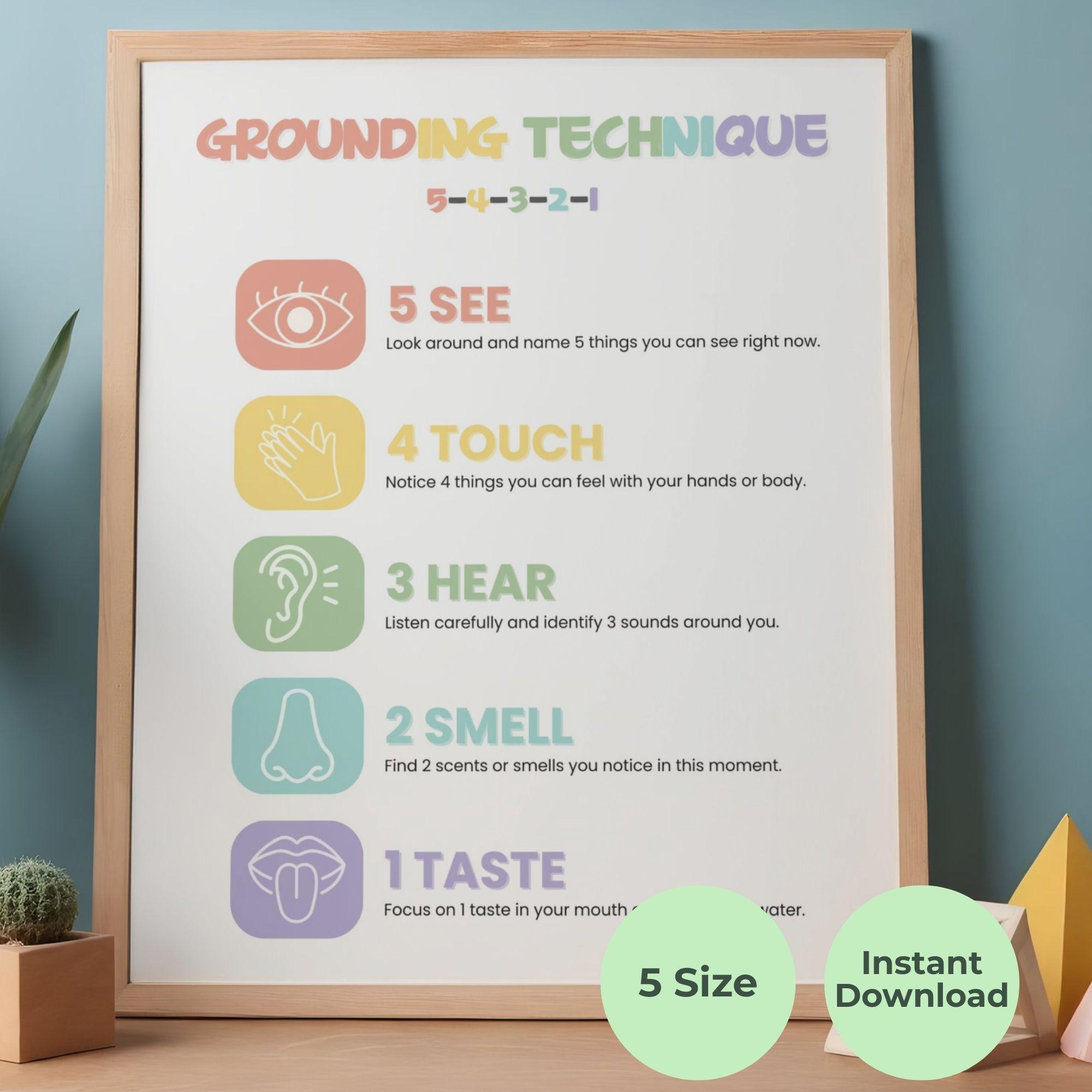 54321 Grounding Technique Poster Calm Down Corner Decor Anxiety Relief ...