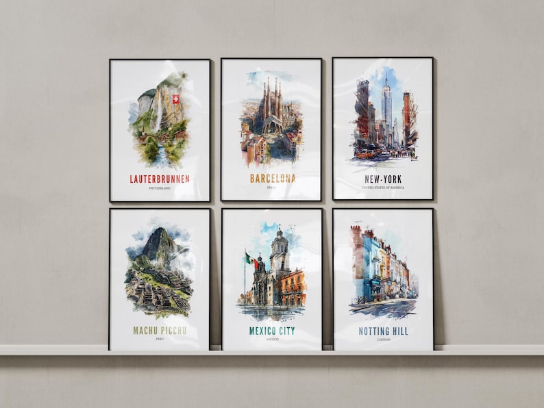 Chicago Retro Poster – Illinois Watercolor Print | Vintage City Skyline ...