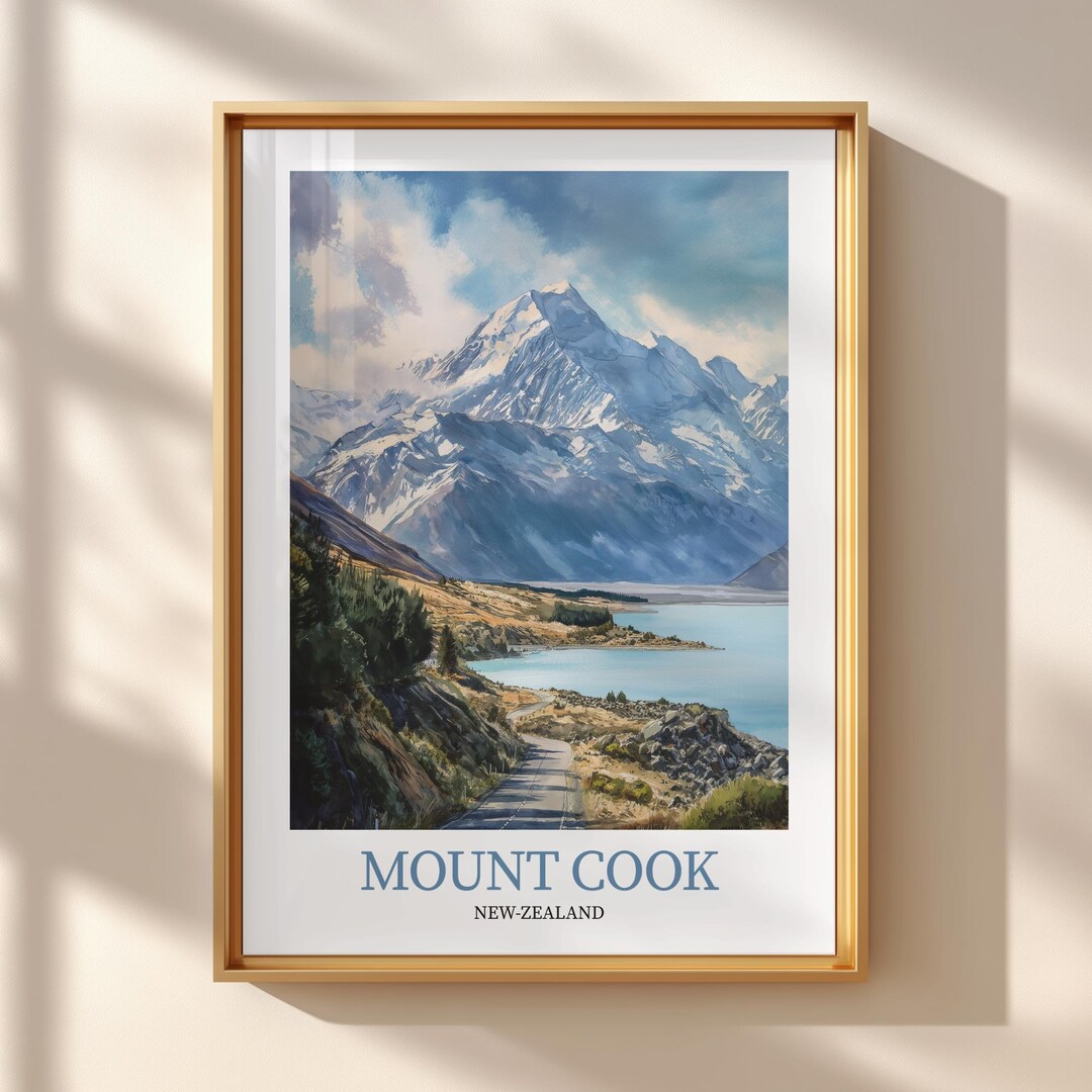 Mount Cook Watercolor Poster – New Zealand Print | Alpine Mountain Wall ...