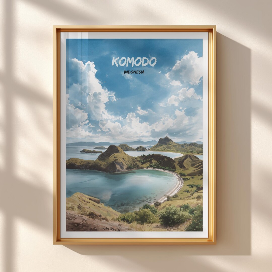 Komodo Island Poster – Indonesia Watercolor Print | Komodo Wall Art ...