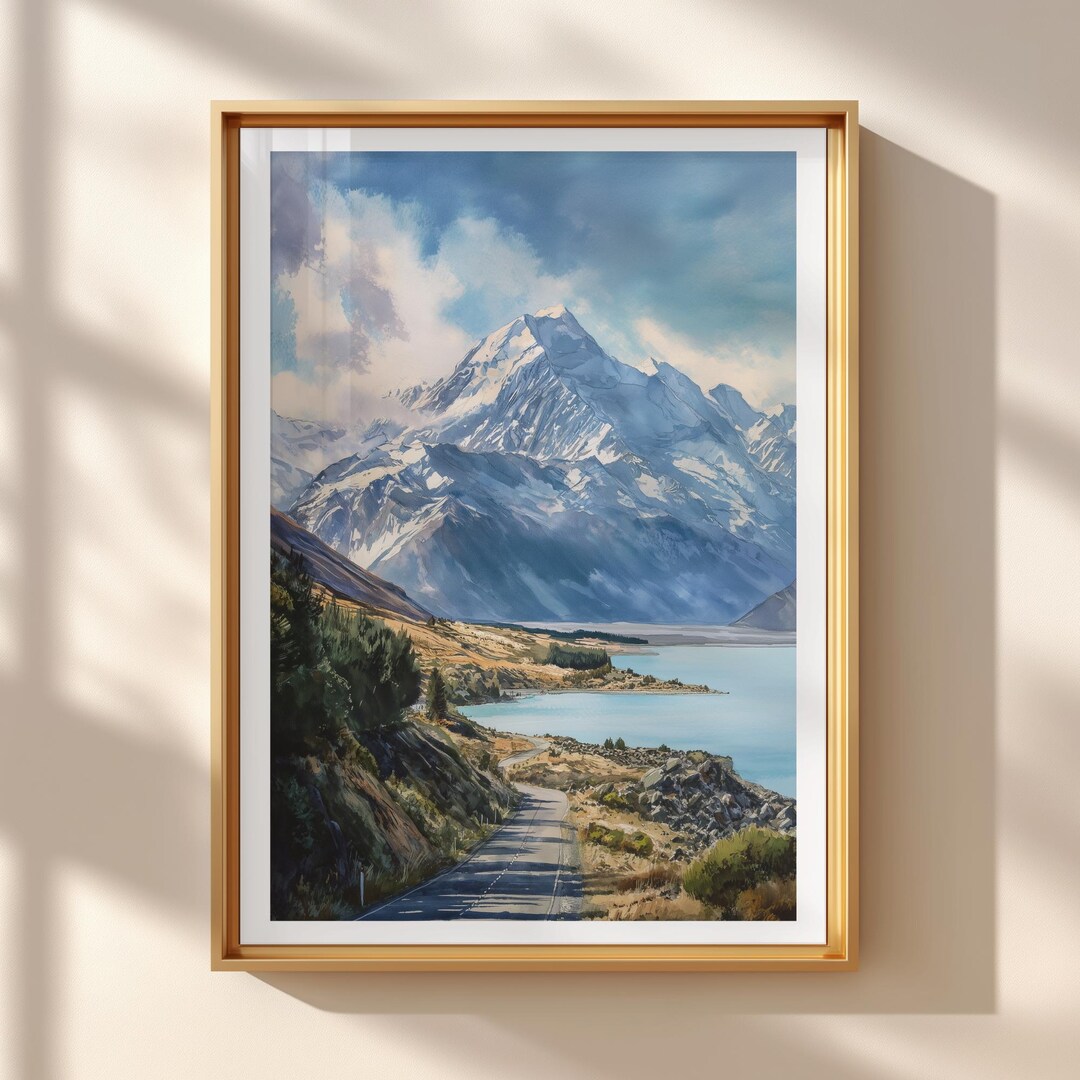 Mount Cook Watercolor Poster – New Zealand Print | Alpine Mountain Wall ...