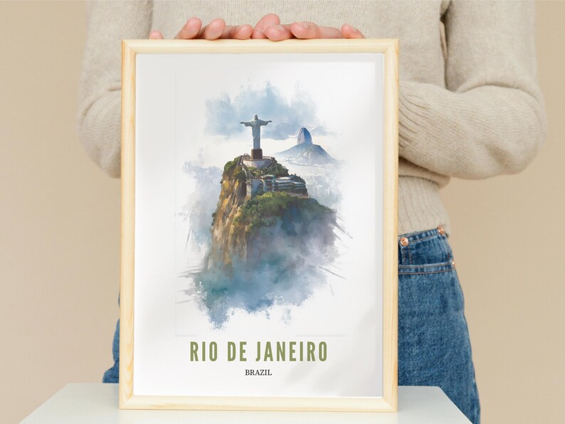 Christ the Redeemer Poster Rio | Brazil Travel Print | Watercolor ...
