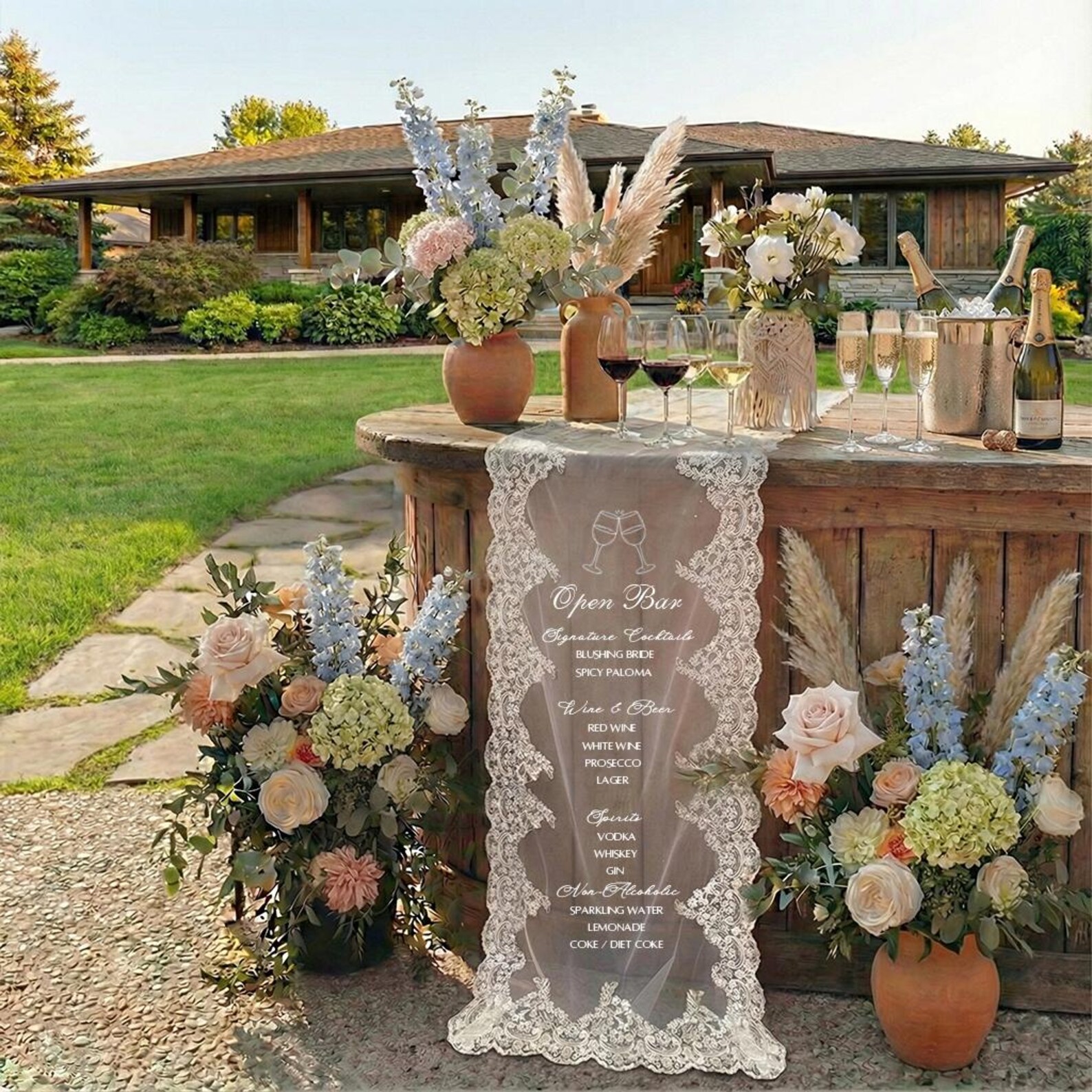 Lace Sheer Bar Sign, Custom Bohemian Vintage Wedding Fabric Decor ...