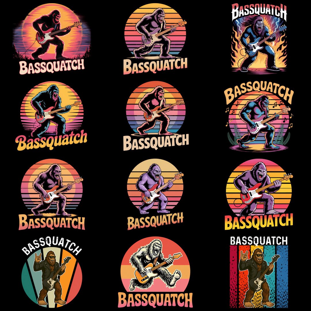 Bassquatch PNG Funny Bass Guitar Bigfoot Retro Vintage Clipart, Music ...