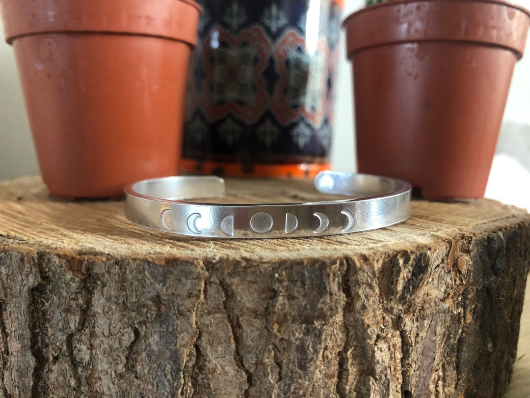 Hand Stamped Phases of the Moon Aluminum Bangle - Etsy