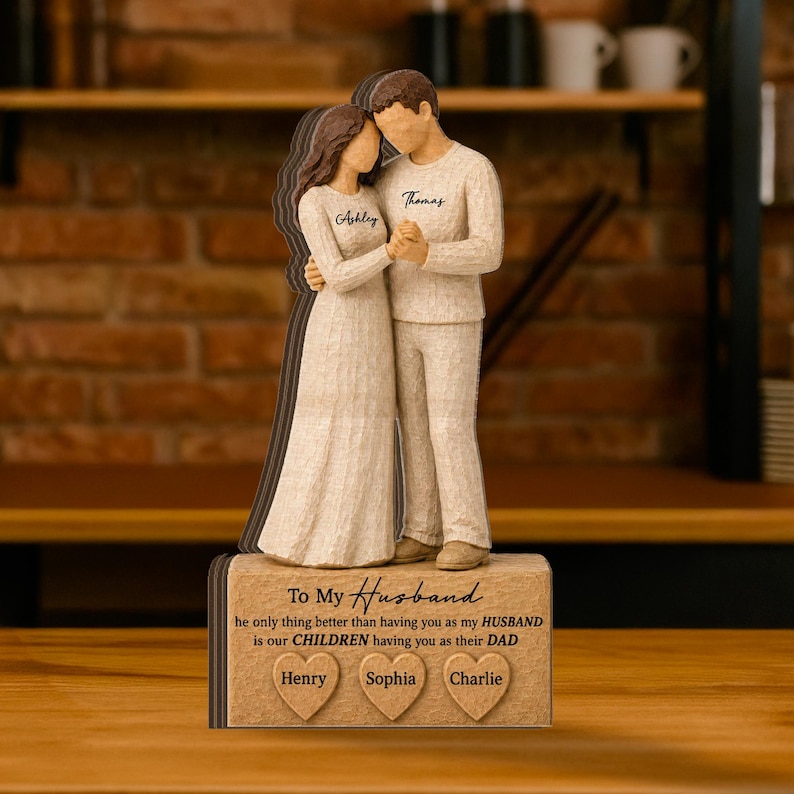 Personalized Couple Wooden Block Custom Husband Father Figurine With ...