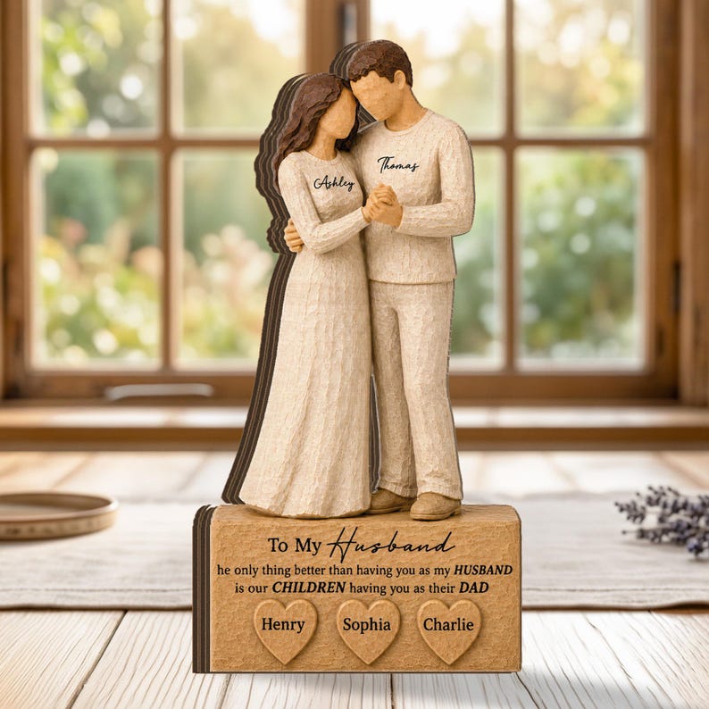Personalized Couple Wooden Block Custom Husband Father Figurine With ...
