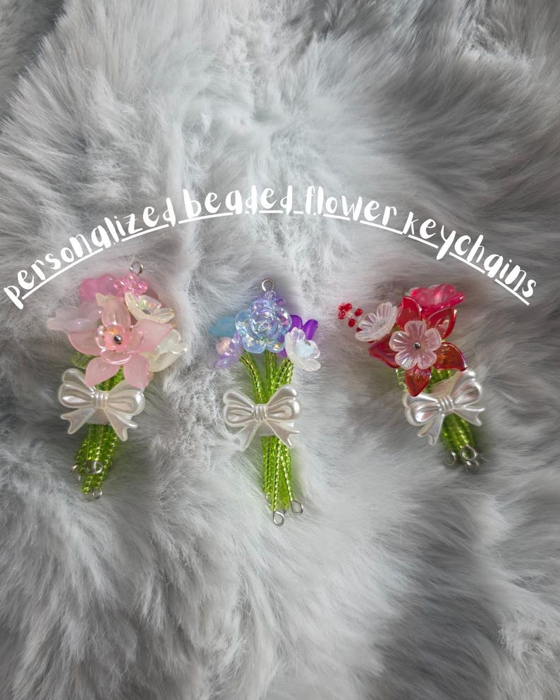 Handmade Personalized Beaded Flower Keychain Accessory Charm - 100% ...