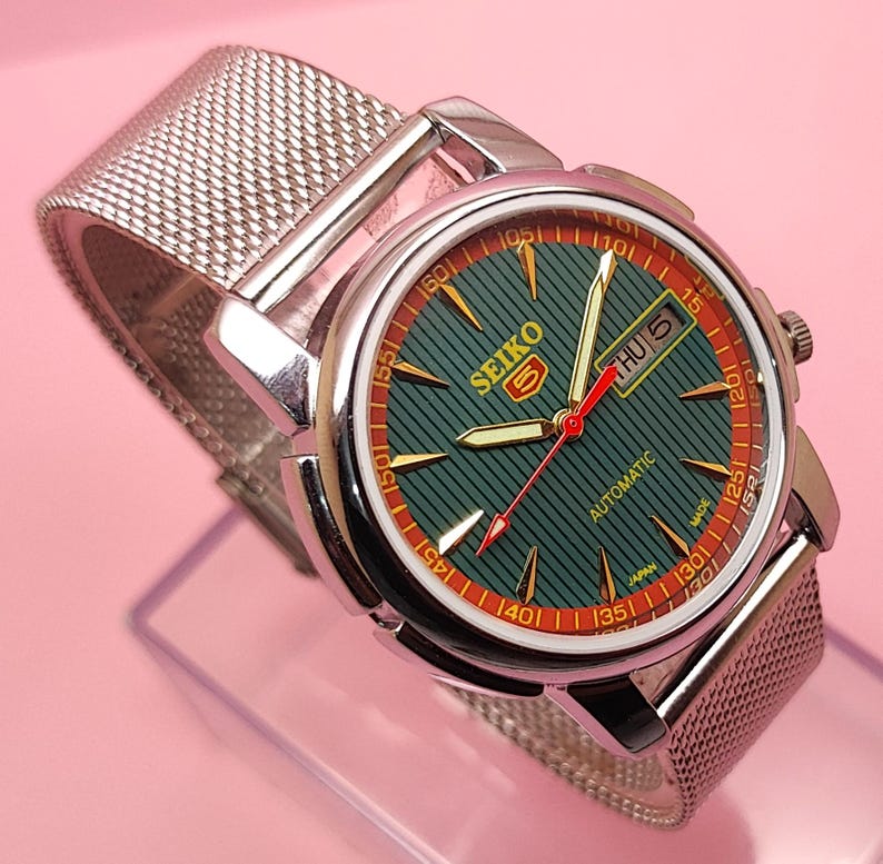 Seiko 5 Automatic Watch for Men Vintage Green Dial Japanese Mechanical ...